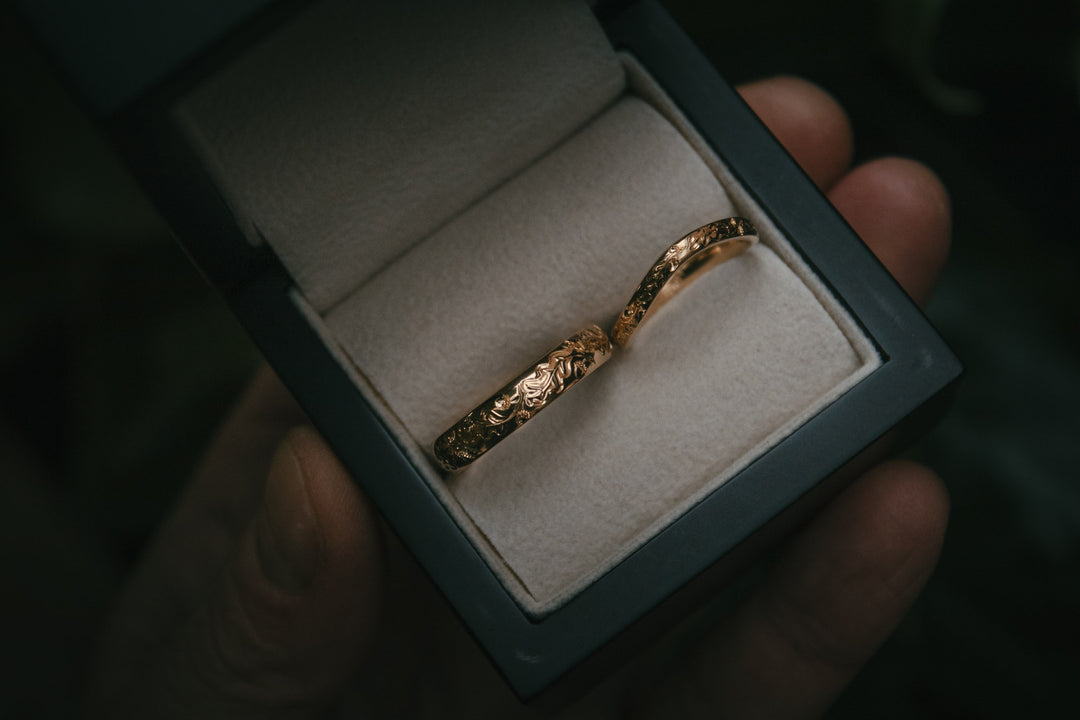 Hand-Engraved Oak Wedding Rings – Moira Patience Fine Jewellery